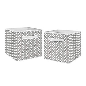 Sweet Jojo Designs Grey and White Boho Herringbone Arrow Unisex Boy or Girl Foldable Fabric Storage Cube Bins Boxes Organizer Toys Kids Baby Childrens for Gray Woodland Forest Friends Collection