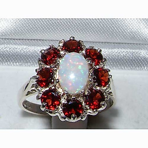 LetsBuyGold 925 Sterling Silver Real Genuine Opal and Garnet Womens Promise Ring - Size 9