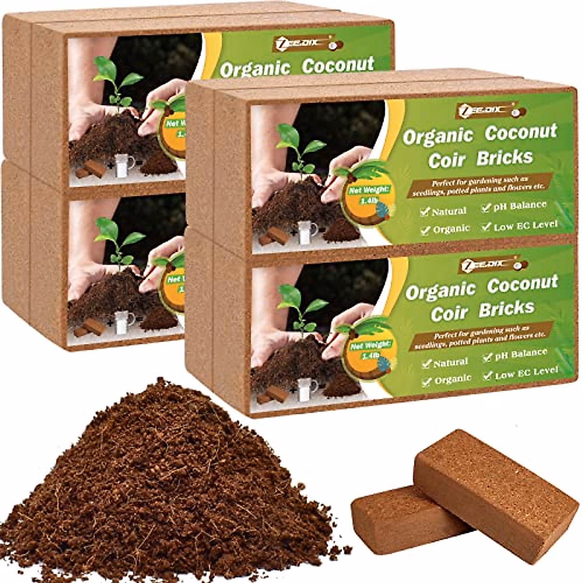 ZeeDix 8 Pcs Premium Coco Coir Compressed Coconut Coir 100% Organic Coco Coir Brick Coconut Coir Bricks with Low EC and pH Balance for Plants Gardening Herbs