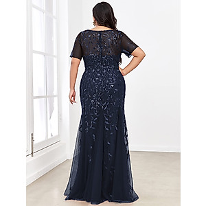 Ever-Pretty Women's Floor Length Mermaid Dress Prom Evening Dress Plus Size Dress Gowns for Women Navy Blue US18