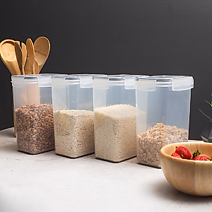 Ceybo Set of 12 Airtight Pantry Storage Containers with Snap Lids, Includes 16 Labels, 1 Marker and a Set of Measuring Spoons for Kitchen Organization (Blue)