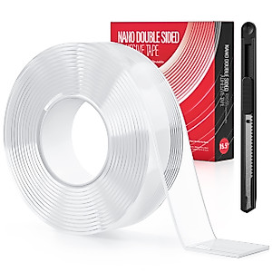 UALAU Double Sided Tape with Cutter, 16.5FT Heavy Duty Removable Washable Grip Mounting Tape for Home/Office/Car Decor, Fix Carpet Mats