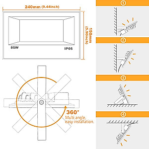 LED Flood Light Outdoor 800W Equivalent 8000LM RGB Landscape Light Controlled by BRmesh APP , No Remote, DIY Scenes - Timing - 5700K Daylight White - Color Changing Uplight, IP66 US Plug MELPO(4 Pack)