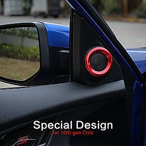Thenice for 10th Gen Civic Door Audio Speaker Rings Anodized Aluminum A-Pillar Loudspeaker Decorations Circle Trims for Honda Civic 2016 2017 2018 2019 2020 2021 -Red