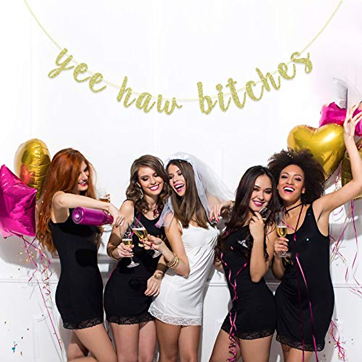 Yee Haw Bitches Banner, Nashville Bachelorette Banner, Bridal Shower, Glitter Hen Party, Bachelorette Party Decorations (Gold)