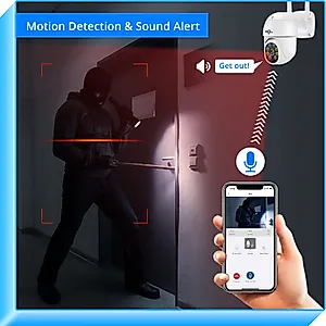 Hiseeu 2K 3MP PTZ Security Camera Outdoor,WiFi Camera, Auto Tracking&Light Alarm Floodlight & Color Night Vision,360° View,Two-Way Audio, Motion Detection,Compatible Wireless Camera System