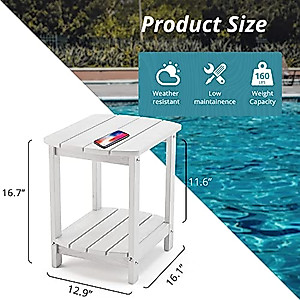LUE BONA Adirondack Outdoor Side Table, White Poly Outdoor Patio End Table Weather Resistant, Pool Composite Plastic Morden Side Table for Patio, Pool, Porch, Garden, Lawn