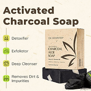 DR. HEMPSTER Hemp Soap Bar Variety 3 Pack - Activated Charcoal and Aloe Soap, Hemp and Mint Soap, Shea Butter and Citrus Soap - 5 oz Bars