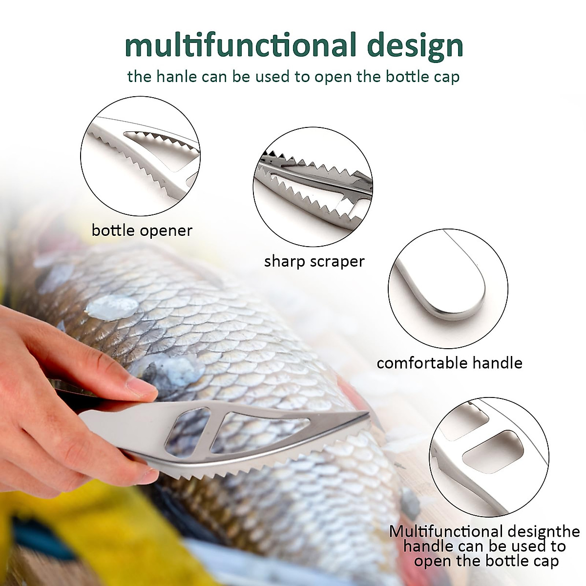 3Pcs Fish Scaler Remover, Fish Scaler Brush, Stainless Steel Fish Cleaning Kit Fish Scaler Fish Skin Graters Cleaning Peeler Scaler Scraper with Bottle Opener for Kitchen Fish Scales Removing Peeling