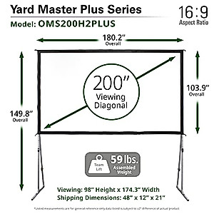 Elite Screens Yard Master Plus, 200-INCH 16:9 Height Setting Adjustable Portable Projector Screen, 4K HD Outdoor Indoor Movie Theater Front Projection, US Based Company 2-YEAR WARRANTY, OMS200H2PLUS