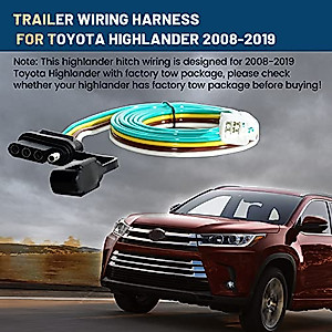 Oyviny Custom 4 Pin Trailer Wiring Harness for 2008-2019 Toyota Highlander, Factory Tow Package Required