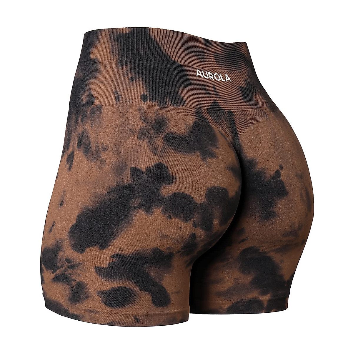 AUROLA Dream Tie Dye Workout Shorts for Women Seamless Scrunch Soft Active Shorts,Brown-Black Tie Dye,XS