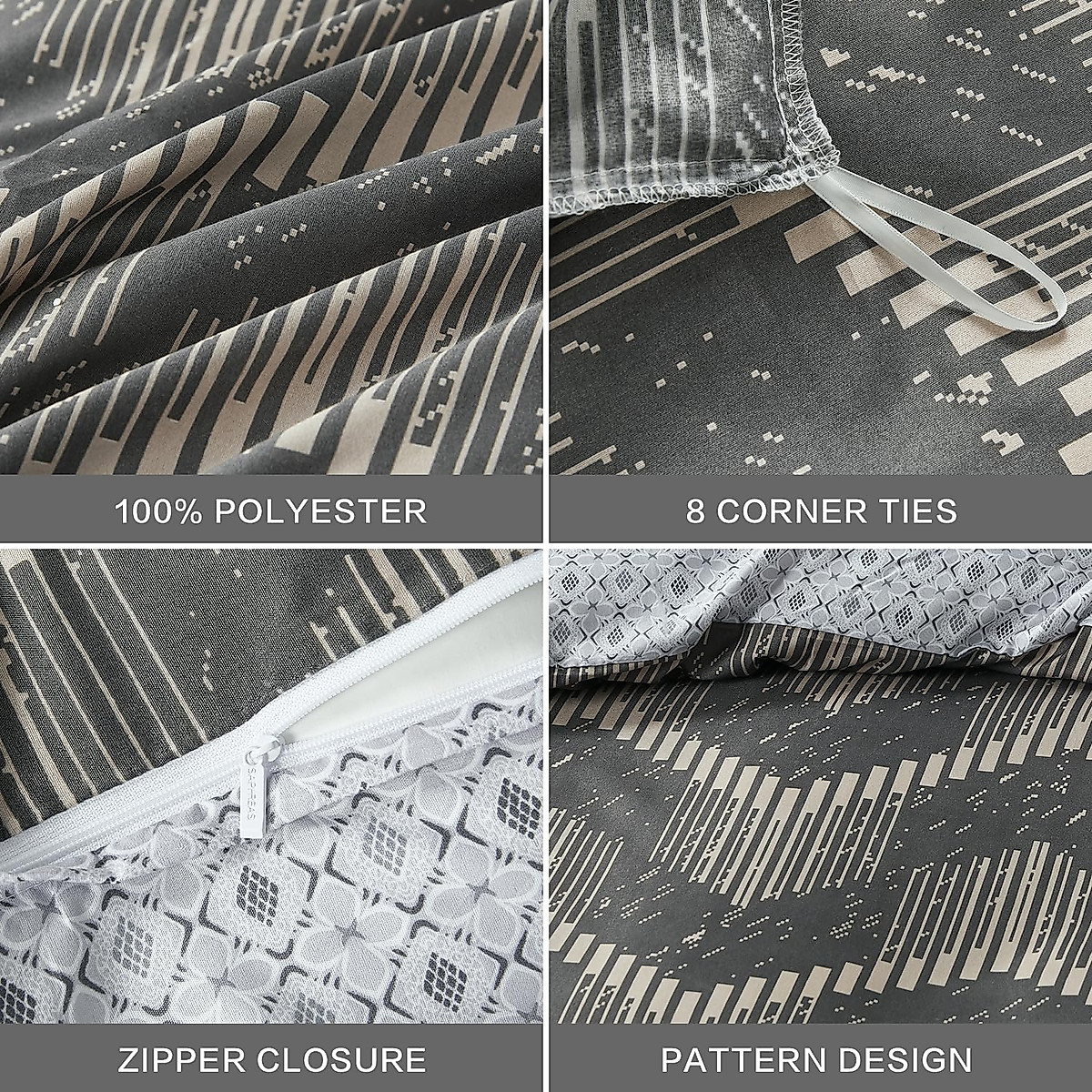 SAPHREAS Black Brown Stripe Geometric Pattern 3pcs Duvet Cover Set Queen Size Chavron Printed Bedding Comforter Cover Set 1 Quilt Cover 2 Pillow Shams