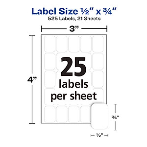 Avery Removable Labels, Rectangular, 0.5 x 0.75 Inches, White, Pack of 525 (6737)