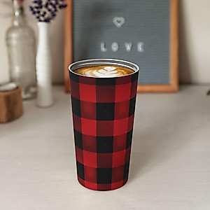 Red Black Buffalo Check Plaid Pattern print Coffee Mug 17oz Double Stainless Steel Insulated Tumbler Cup With Handle and Non-Slip Base Travel Tumbler Cup Reusable Coffee Cup for Men Women Office Gift