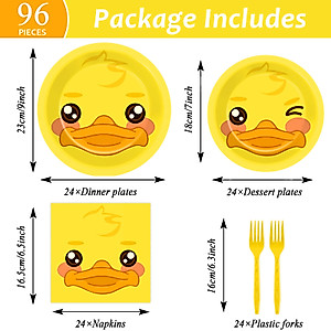 gisgfim 96 Pcs Duck Plates and Napkins Party Supplies Duck Themed Party Tableware Set Duck Birthday Party Decorations Favors for Kids Birthday Baby Shower Serves 24 Guests