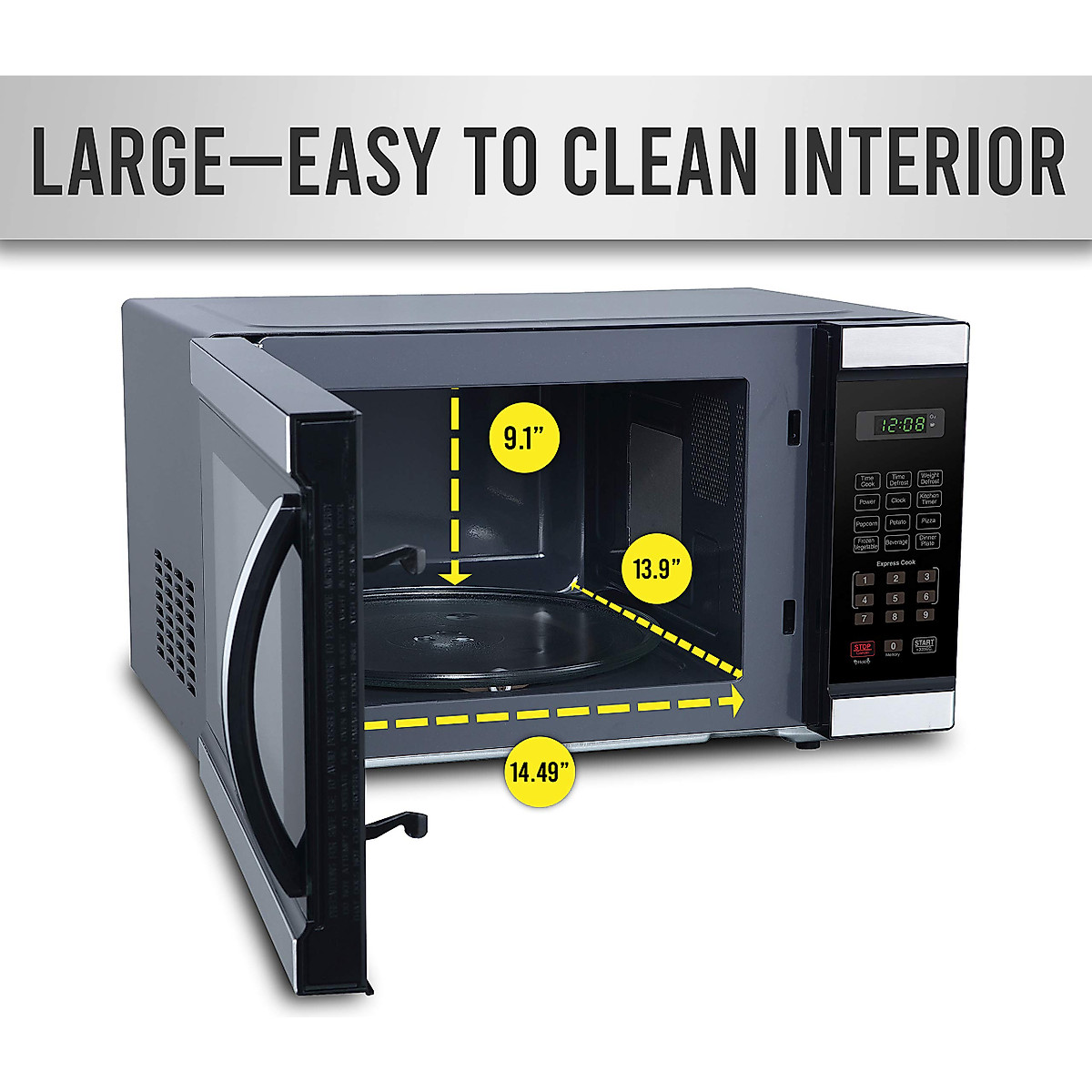 Farberware Countertop Microwave 1000 Watts, 1.1 cu ft - Microwave Oven With LED Lighting and Child Lock - Perfect for Apartments and Dorms - Easy Clean Grey Interior, Stainless Steel