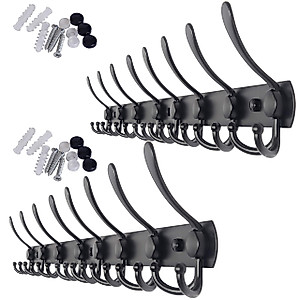 WEBI Coat Rack Wall Mount Long,8 Tri Hooks for Hanging Coats,30 inch Hook Rack,Hook Rail,Coat Hanger Wall Mount for Clothes,Jacket,Hats,Black,2 Packs