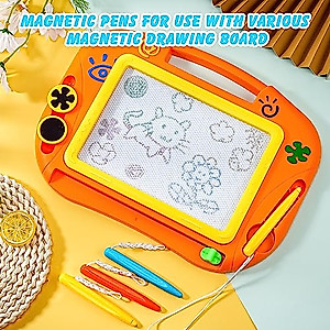 Qilery 12 Pcs Replacement Stylus Magnetic Drawing Pen Magnet Replacement Pens with Rope Educational Toys for Magnetic Drawing Board Magnapad Writing Tablet A to Z and Numbers 0-9, Blue Yellow Orange