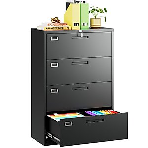 MIIIKO 4 Drawer Lateral File Cabinet with Lock, White Lateral Filing Cabinet, Large Deep Drawers Locked by Keys, Metal Storage File Cabinet for Hanging Files Letter/Legal/F4/A4 Size