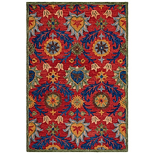 SAFAVIEH Blossom Collection 8' x 10' Red/Blue BLM563Q Handmade Floral Premium Wool Living Room Dining Bedroom Area Rug