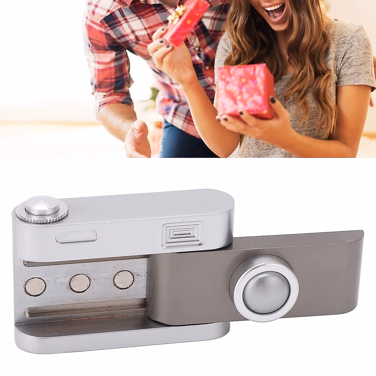 Estink Camera Shaped Metal ADHD Push Slider Toy, Metal Push Card Fidget Slider, Camera Shaped ADHD Push Slider Toy Office Desk Toys Gifts for Adults Kids Students Teens