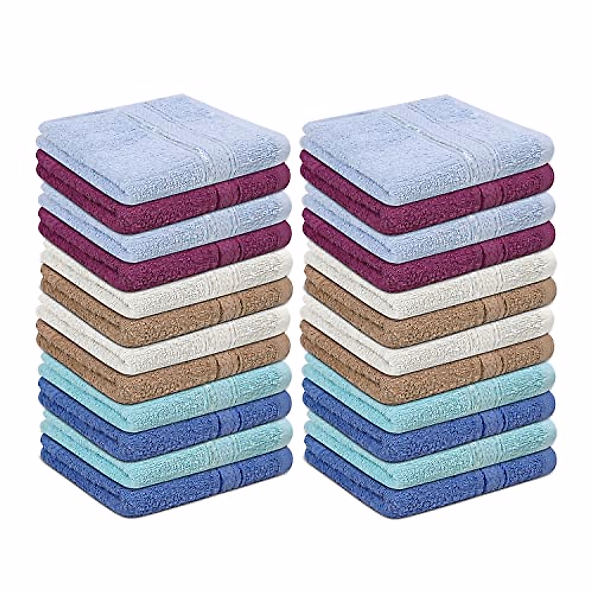 TOALLA 100% Cotton Washcloths 24 Pack|Soft Washcloth for Face|Washcloth Bulk Pack|Washcloth for Body and Face|Highly Absorbent|Fingertip Towel|Washcloth for Bath Room|12 x 12 in|Assorted