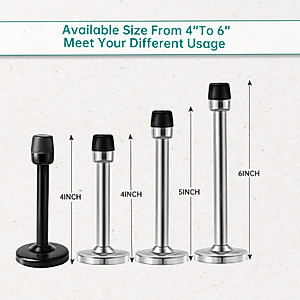 Door Stop, 6 Inch Long Doorstop Wall Mount Door Stopper Bumper with Mute Rubber Tip, Brushed Satin, Stainless Steel Solid Large Door Holder Door Stop Silver