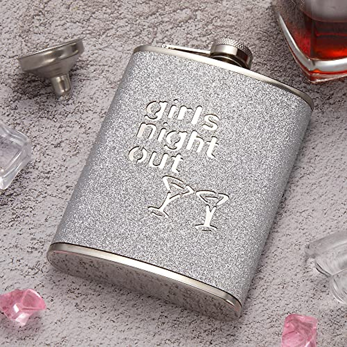 Hillside-Kit Hip Flask for Liquor 8 Oz Stainless Steel Leak proof with Funnel Flask set men flask women flask set (Giltter Silver)