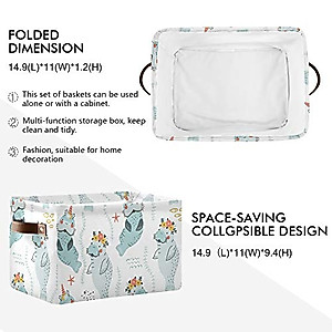 Large Foldable Storage Bin Cute Manatees with Floral Fabric Storage Baskets Collapsible Decorative Baskets Organizing Basket Bin with PU Handles for Shelves Home Closet Bedroom Living Room-2Pack