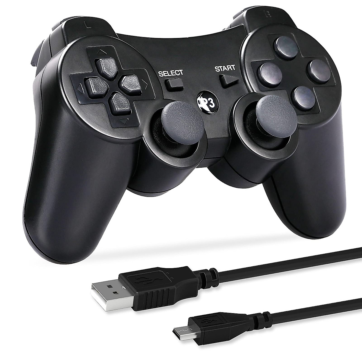 YCCTEAM Wireless Controller Compatible with PS3, Controller Replacement for PS3 with Upgraded High-Precision Joystick, Wireless Remote Gamepad with Charger Cable (Black)