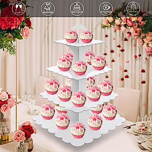 4-Tier Cardboard Cupcake Stand,2 Pack Cupcake Stand Tower, Cupcake Tower, White Cupcake Tier Stand,Square Cup Cake Stand Cardboard Dessert Cupcake Stand Holder for Parties, (White)