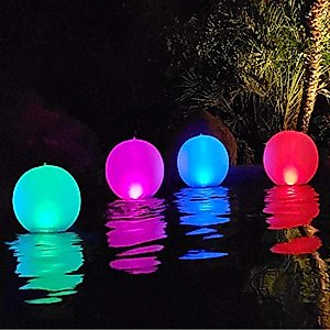 Rukars Floating Ball Pool Light Solar Powered 4 PCS, 14 Inch Inflatable Hangable IP68 Waterproof Rechargeable Color Changing Led Glow Globe Pool