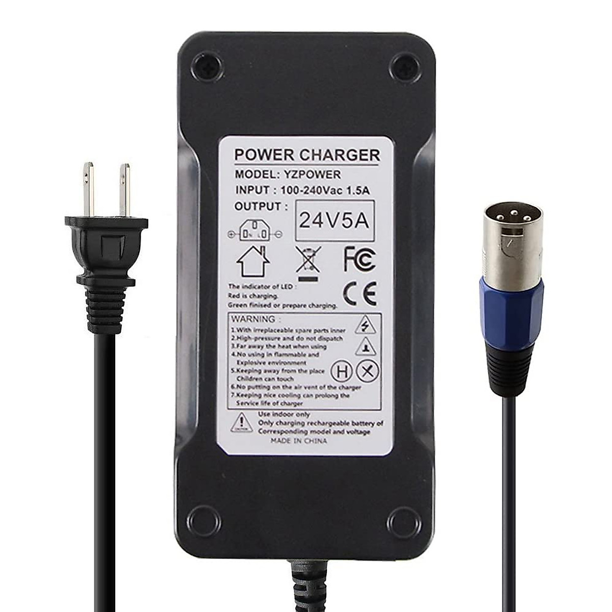 Abakoo 24V 5A Battery Charger Power Supply for Jazzy 1107,1121, 1121 HD, 614, 614 HD Smart Automatic with 3-Pin XLR Connector