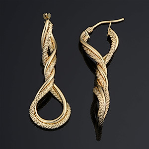Kooljewelry 10k Yellow Gold Twisted Elongated Hoop Earrings