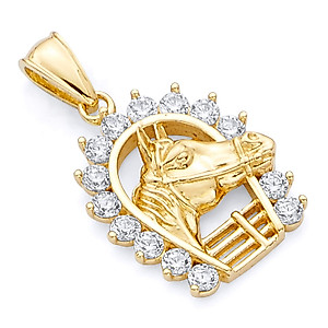 14k REAL Yellow Gold CZ Horseshoe Charm Pendant (Size : 23 x 14 mm)