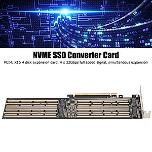 Adapter Card, Solid Structure NVME Expansion Card Stable Performance PCI‑E X16 4 for M.2 PCI‑E Device for SSD