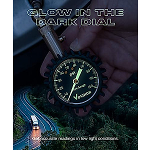 Vondior Tire Pressure Gauge (0-100 PSI) Heavy Duty, Certified ANSI Accurate with Large 2 Inch Easy to Read Glow Dial, Low - High Air Pressure Gauge. Tire Gauge for Car and Trucks Tires