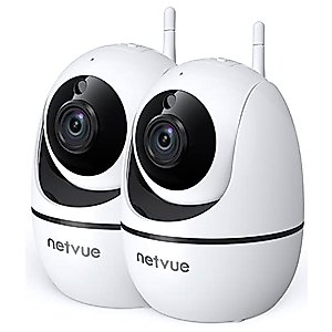 NETVUE Indoor Camera, 1080P FHD 2.4GHz WiFi Pet Camera, Home Camera for Pet/Baby, Dog Camera 2-Way Audio, Indoor Security Camera Night Vision, AI Human Detection, White, Pack of 2
