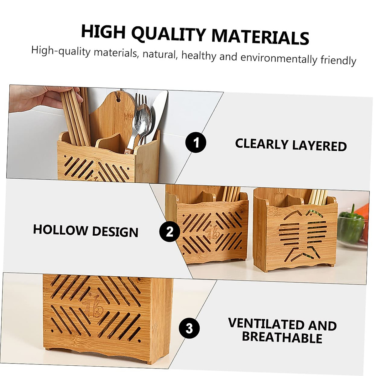 Uonlytech Bamboo Drying Rack Drain Chopsticks Holder Spoon Holder Spoons Silverware Kitchen Drainer Rack Silverware Holder Flatware Organizer Flatware Holder Fork 1pc