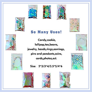 4 Size 240 Pieces Resealable Reliable Bags Iridescent Holographic Cellophane Treat Bag, Self-Sealing Bag for Candy Aluminum Foil Bags for Baby Shower Weddings Girl Themed Birthday Party