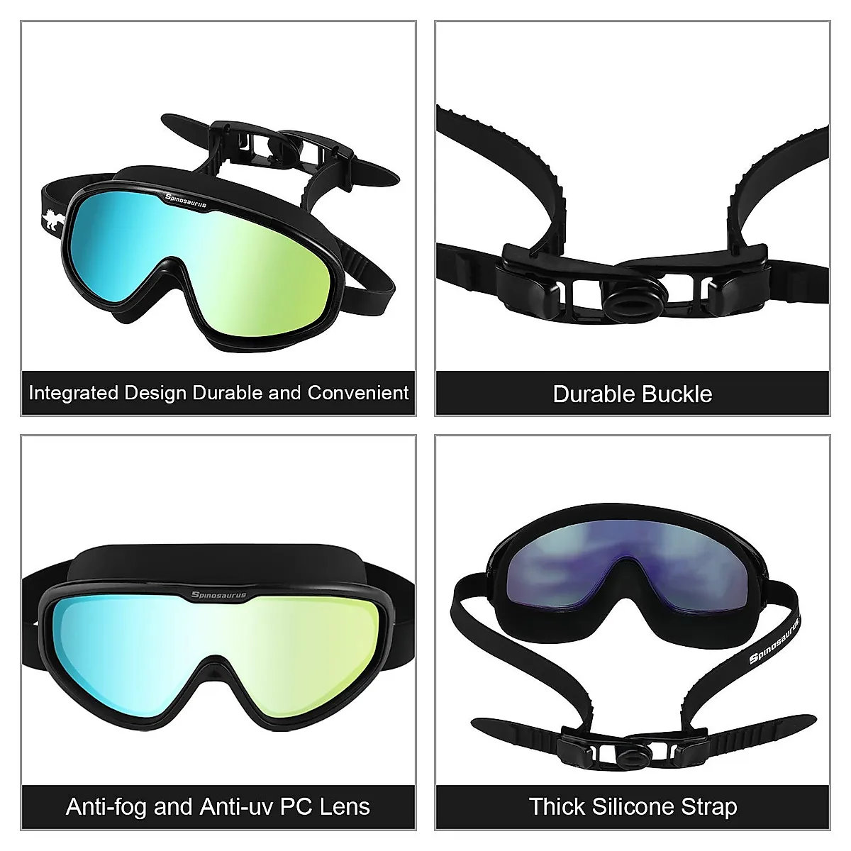 Spinosaurus Women's Swim Goggles, Anti-Fog, UV Protection, Adjustable Fit