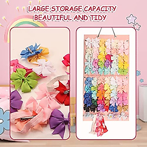 Moobibear Bow Holder Organizer for Baby Girls (With 20 hair clips), Large Capacity Hair Clip Holder, Girls Hair Accessories Storage Organizer with 16 Felts for Nursery Room