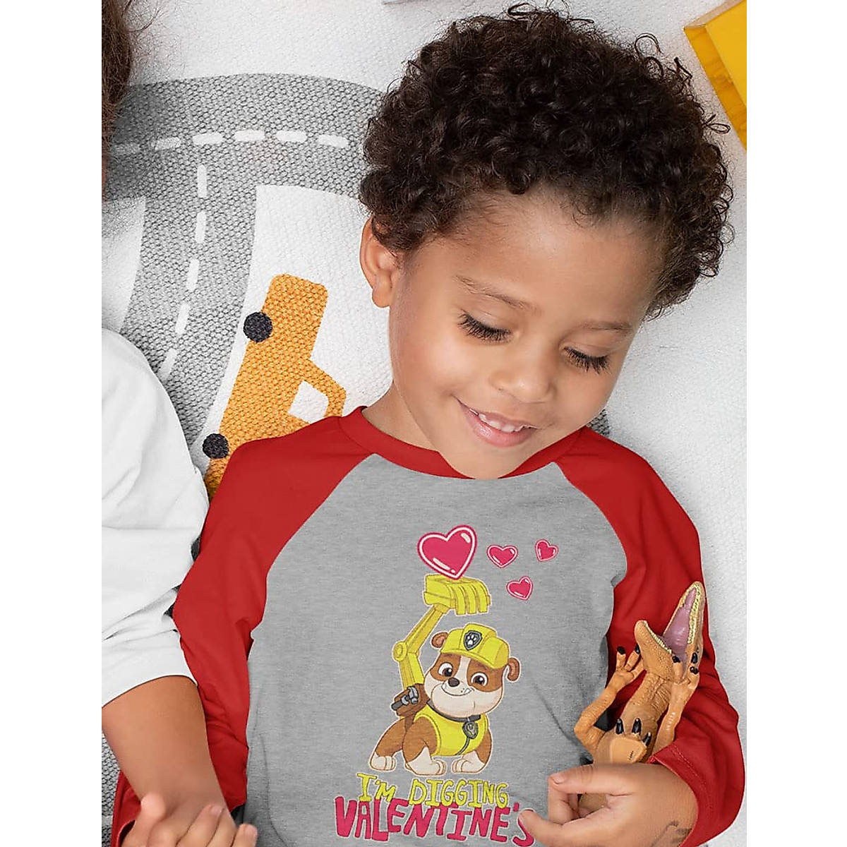 Paw Patrol Girls Boys Valentines Day Shirt Mighty Pups Valentine's Toddler Kids Raglan 3/4 Sleeve T-Shirt 4T Red