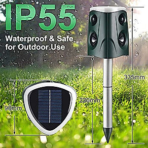 Solar Animal Repeller Ultrasonic Repellent Alarm Sound Cat Deterrent Multi Modes Mole Repellent Motion Detection LED Flashing Light to Repel Dog Raccoon Bird Squirrels Fox Garden Animal Green(4 Pack)