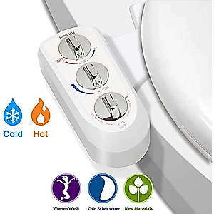 Hibbent Toilet Seat Bidet with Self Cleaning Dual Nozzle, Hot and Cold Water Spray Non-Electric Mechanical Bidet Toilet Attachment for Rear or Female Washing Sanitizing