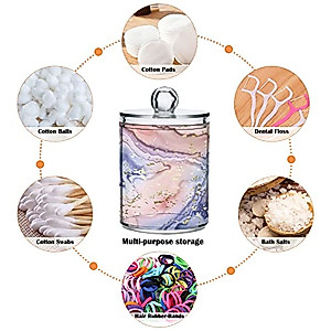 Gold Marble Texture Qtip Dispenser Apothecary Jars Pink Nature Stone Grains Bathroom Qtip Holder Storage Canister Plastic Jar 10 Oz for Cotton Ball Swab Round Pads Floss 4pcs