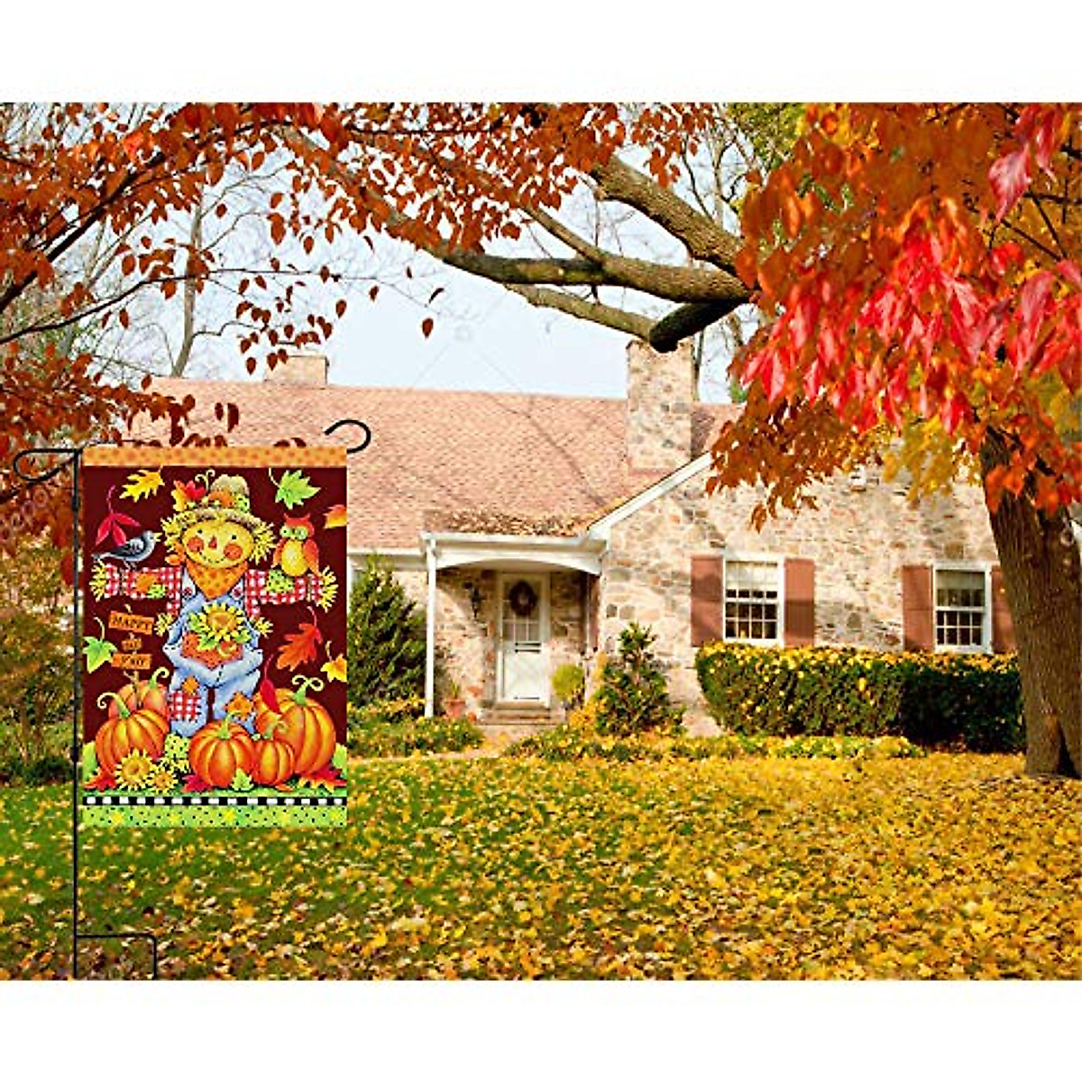 Happy Fall Garden Flags,Double Sided Autumn Flag Scarecrow Harvest Pumpkin Yard Decorations Fall House Flags 12 x 18 Inch Small Fall Yard Garden Flags