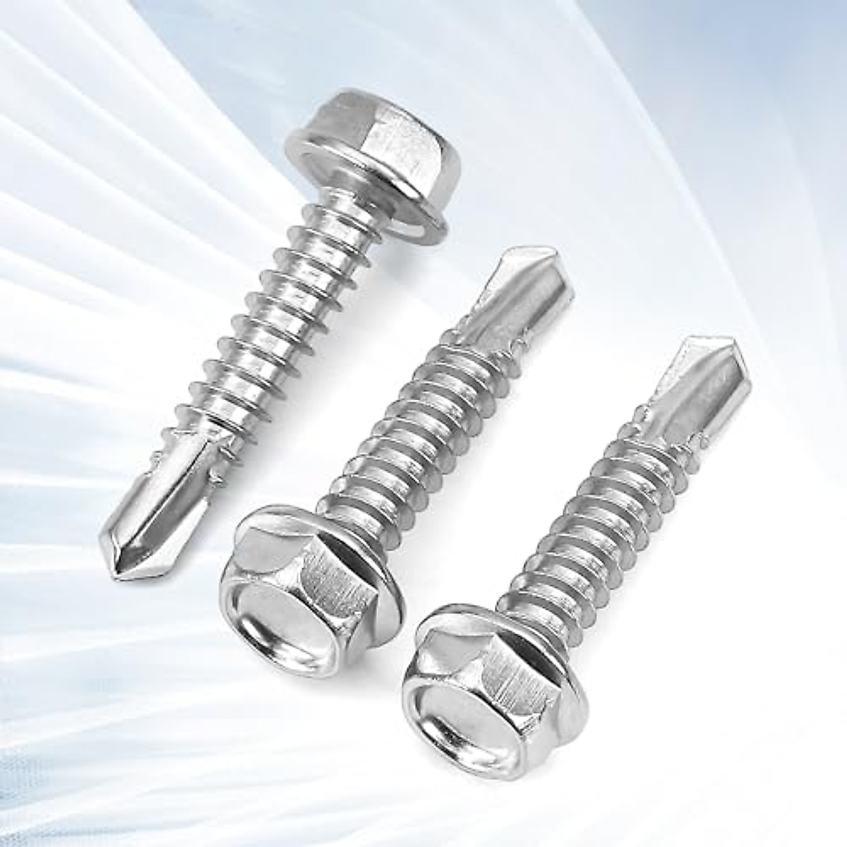 #12 x 1-1/2" Sheet Metal Screws Hex Washer Head Self Drilling Screw with Drill Point, Hex Drive, 410 Stainless Steel Self Tapping, 50 PCS