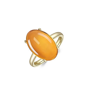 Jupiter Oval Natural Citrine Ring - 14k Gold Plated Oval Genuine Gemstone Women Ring, Natural Birthstone Oval Ring Jewelry Gifts for Valentine's Day, Mother's Day, Birthday Jewelry Gifts